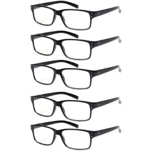 norperwis 5 pair reading glasses quality lightweight blue light blocking eyeglasses with spring hinge, readers for women men (5 pack black-1, 2.50)