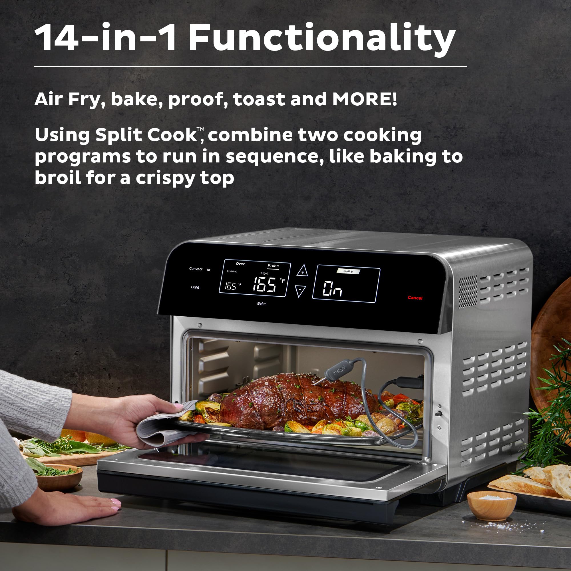 Instant Omni Pro 19QT/18L Toaster Oven Air Fryer, 14-in-1, Crisp, Broil, Bake, Roast, Rotisserie, Toast, Slow Cook, Proof, Split Cook, Temp Probe, Convection, from the Makers of Instant Pot, Black