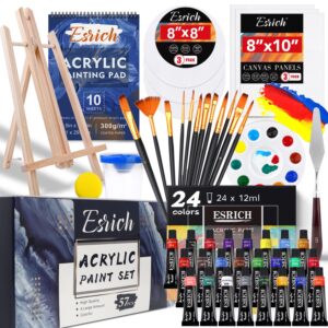 acrylic paint set,57 pcs professional painting supplies with paint brushes, acrylic paint, easel, canvases, painting pads，palette, paint knife, brush cup and art sponge for hobbyists and beginners