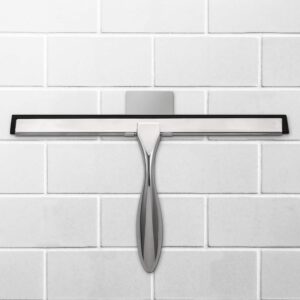 Simtive 14-Inch Shower Squeegee Set, includes Shower Door Hook and Adhesive Hook, Squeegee for Shower Doors, Mirror and Window, Silver