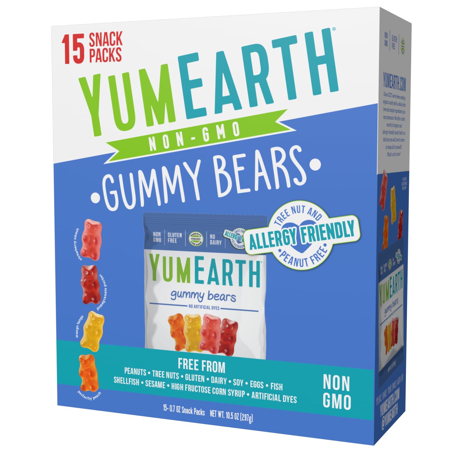 YumEarth Organic Gummy Bears - Fruity Gummy Candy Snack Packs, Gluten Free Snacks for Kids - Allergy Friendly, Non-GMO, No Artificial Flavors or Dyes - Assorted Flavors, 0.7 Oz - 15 Count (Pack of 1)