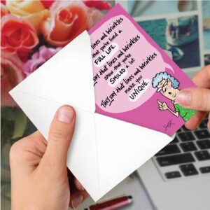 NobleWorks - 1 Funny Women's Birthday Card with Envelope - Cartoon Humor, Stationery Bday Celebration Card for Wife, Women - Lines and Wrinkles C9319BDG