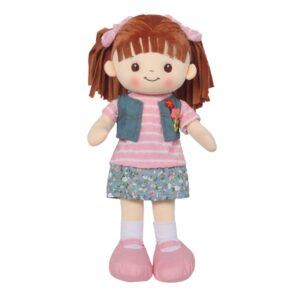 linzy toys, 16" little sweet hearts interactive soft plush rag doll, embroidered face & removable clothes, educational doll, muñecas de trapo para niña, first doll for kids (90958) , floral