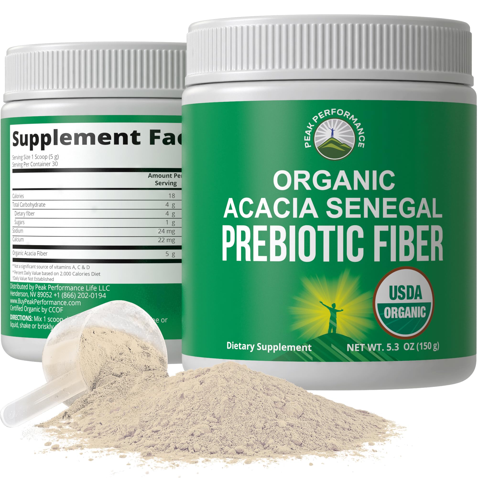 Organic Acacia Senegal Prebiotic Fiber Powder. USDA Organic Plant Based Vegan Prebiotics Supplement for Gut Health. with Digestive Enzymes for Digestion, Roughage Without Bloating, Gas