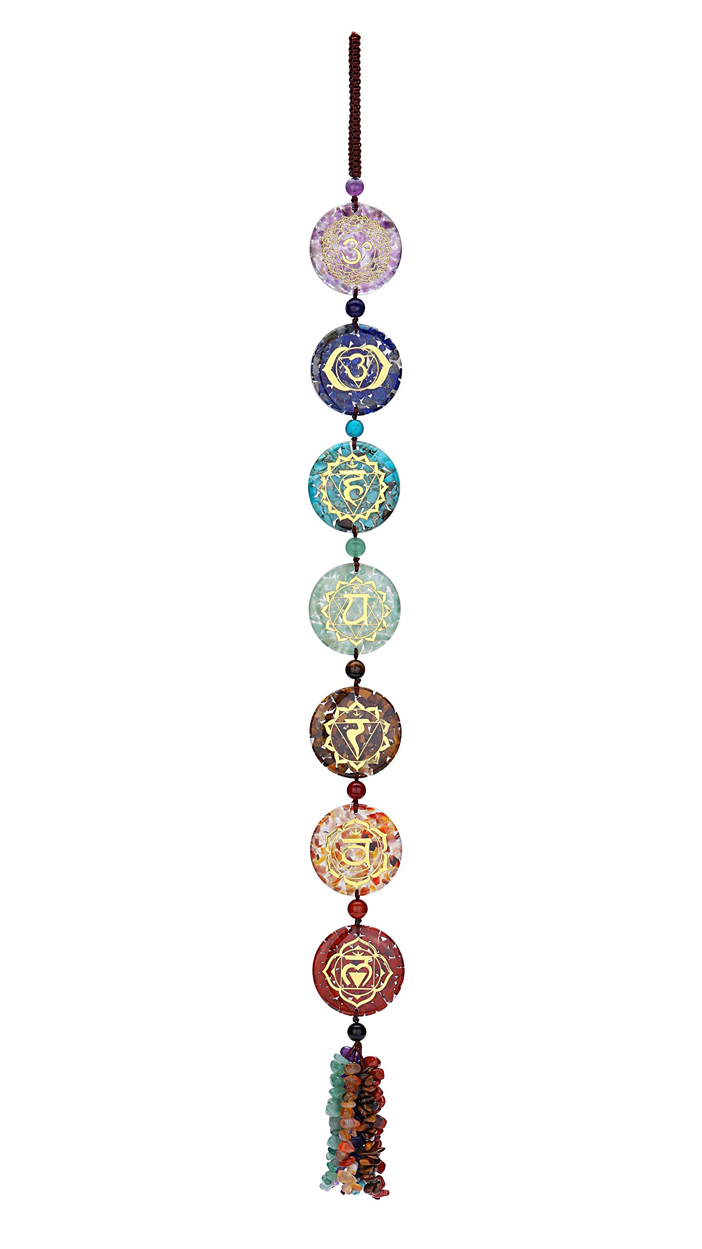 Jovivi Chakra Stones Hanging Ornament 7 Chakra Symbol Healing Crystals Hanging Tassels Wall Hanger for Yoga Meditation Window Car Crystal Decor Home Indoor Christmas Decoration