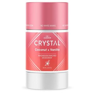 crystal magnesium solid stick natural deodorant, non-irritating aluminum free deodorant for men or women, safely and effectively fights odor, baking soda free, coconut + vanilla, 2.5 oz