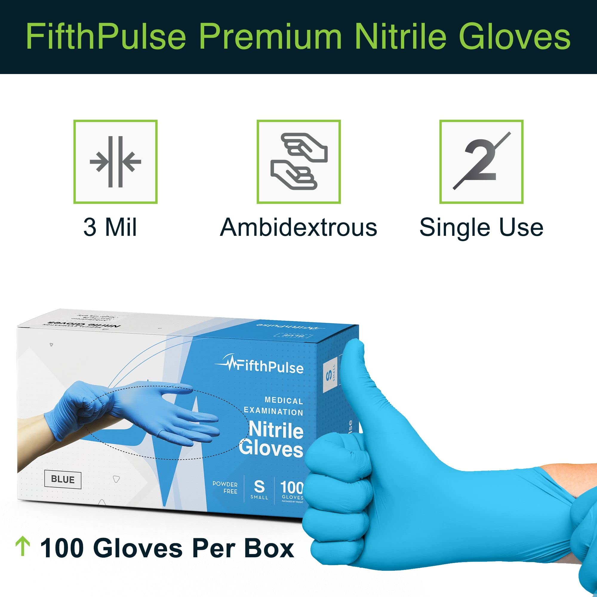 FifthPulse Blue Nitrile Medical Gloves Medium, 100 Count - Surgical Grade Latex Free Disposable Gloves Medium Rubber Gloves (Guantes Desechables)