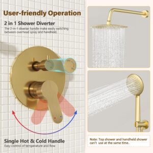 Gabrylly Shower System, Gold Shower Faucet Set with Pressure Balance Shower Valve, 12 Inch Gold Shower Heads with handheld Spray Combo, Wall Mounted Shower Fixtures, Brushed Gold