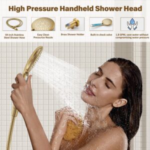 Gabrylly Shower System, Gold Shower Faucet Set with Pressure Balance Shower Valve, 12 Inch Gold Shower Heads with handheld Spray Combo, Wall Mounted Shower Fixtures, Brushed Gold