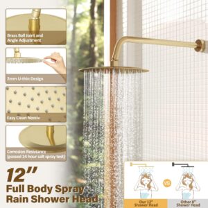 Gabrylly Shower System, Gold Shower Faucet Set with Pressure Balance Shower Valve, 12 Inch Gold Shower Heads with handheld Spray Combo, Wall Mounted Shower Fixtures, Brushed Gold