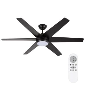 hykolity 52 inch ceiling fans with integrated led lights and remote control, 6 blades, 6 speed, dimmable, 3cct, quiet reversible motor, indoor modern ceiling fan - black