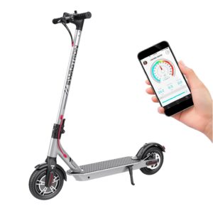 swagtron sg-5 swagger 5 boost commuter app-enabled electric scooter with upgraded 300w motor and 1-click quick folding, silver