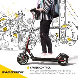 Swagtron SG-5 Swagger 5 Boost Commuter App-Enabled Electric Scooter with Upgraded 300W Motor and 1-Click Quick Folding, Silver