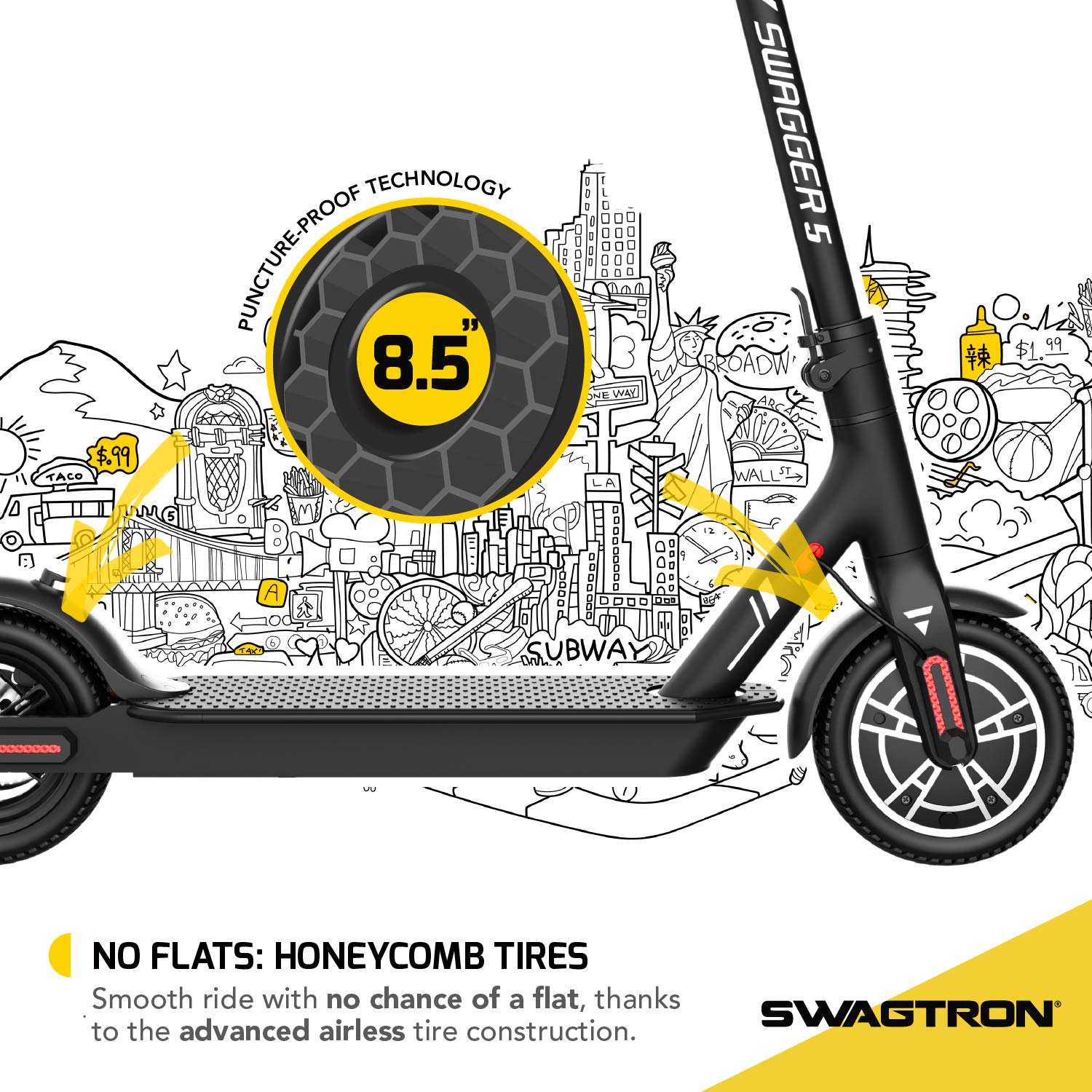 Swagtron SG-5 Swagger 5 Boost Commuter App-Enabled Electric Scooter with Upgraded 300W Motor and 1-Click Quick Folding, Silver