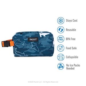 PackIt Freezable Snack Box, Camo Shark, Built with EcoFreeze Technology, Collapsible, Reusable, Zip Closure with Buckle Handle, Great for Fresh Snacks on the go