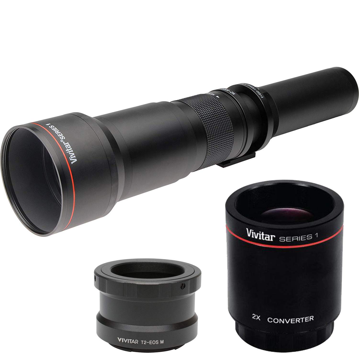 High-Power 650mm-2600mm f/8 Manual Telephoto Lens for Canon Digital EOS Rebel EOS-M, EOS M2, EOS M5, EOS M6, EOS M6 Mark II, EOS M10, EOS M50, EOS M50 II, EOS M100, EOS M200 Cameras