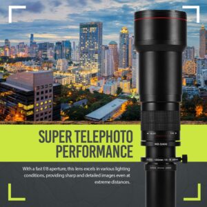 High-Power 650mm-2600mm f/8 Manual Telephoto Lens for Canon Digital EOS Rebel EOS-M, EOS M2, EOS M5, EOS M6, EOS M6 Mark II, EOS M10, EOS M50, EOS M50 II, EOS M100, EOS M200 Cameras