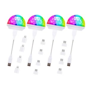 4pack usb mini disco ball light, sound activated party lights dj strobe light for halloween toys favors,parties,karaoke,wedding,birthday dj bar,led car usb atmosphere light (white)