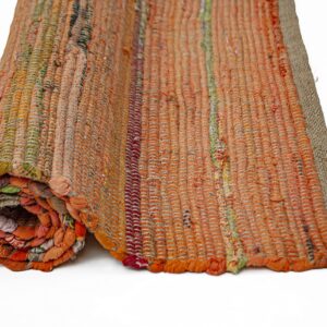 Chardin home Jute & Rust Cotton Rags Runner Rug. Boho Farmhouse Country Home Decor Long Rug Reversible mat | 2x5 feet Orange/Jute