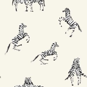 novogratz x tempaper waverly white zebras in love removable peel and stick wallpaper, 20.5 in x 16.5 ft, made in the usa