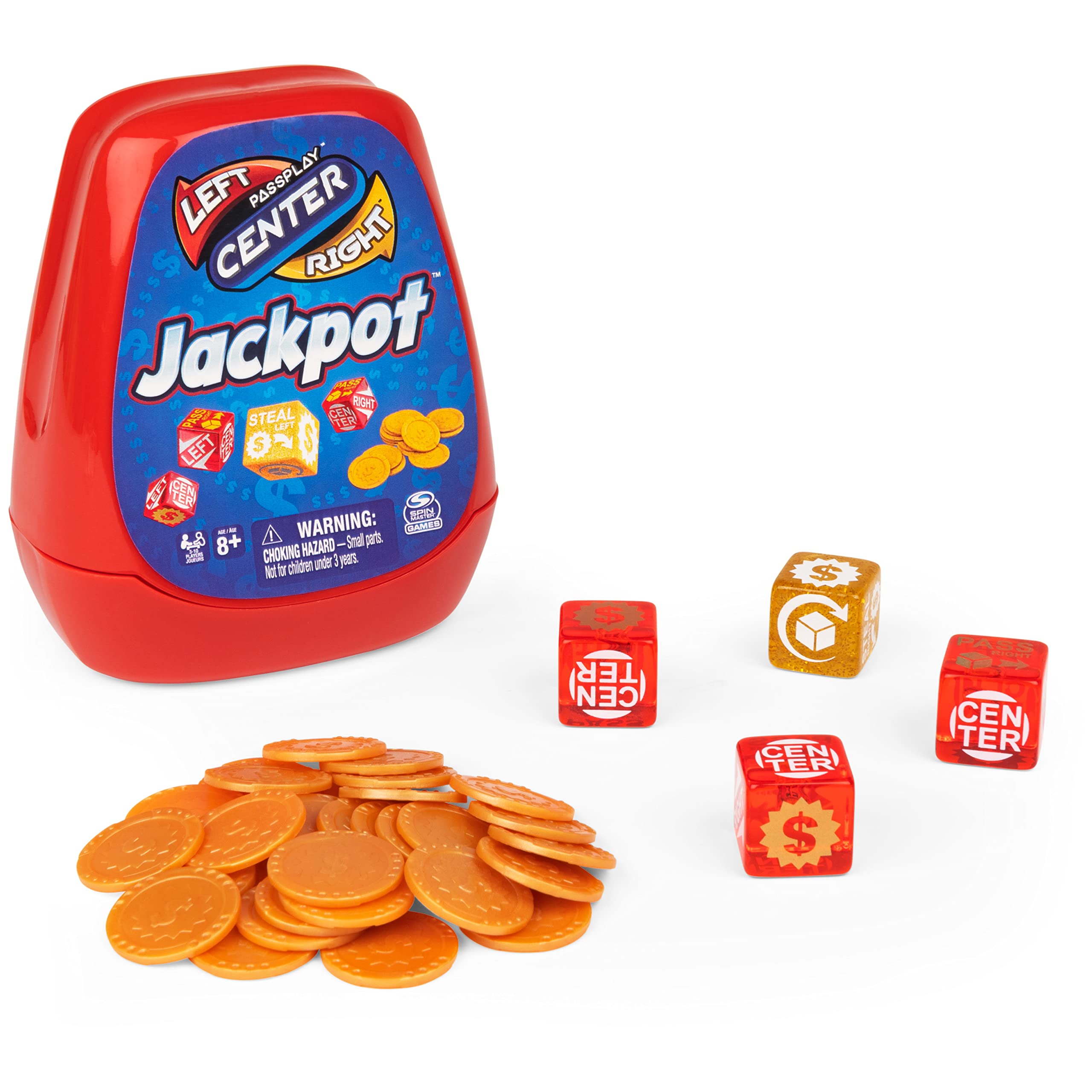 The Game of Left Center Right, Jackpot Dice Game Small Group or Large Party Family Travel Board Game, for Kids & Adults Ages 8 and up