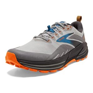 brooks men's cascadia 16 trail running shoe - oyster mushroom/alloy/orange - 11 medium