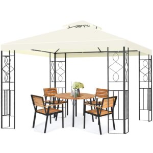 tangkula 10 x 10ft 2-tier patio gazebo, outdoor canopy gazebo tent with vented double roof, powder coated steel structure, sun shading gazebo canopy shelter for home, patio, backyard, garden (beige)