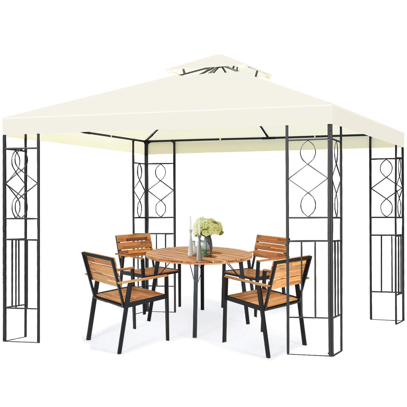 Tangkula 10 x 10FT 2-Tier Patio Gazebo, Outdoor Canopy Gazebo Tent with Vented Double Roof, Powder Coated Steel Structure, Sun Shading Gazebo Canopy Shelter for Home, Patio, Backyard, Garden (Beige)