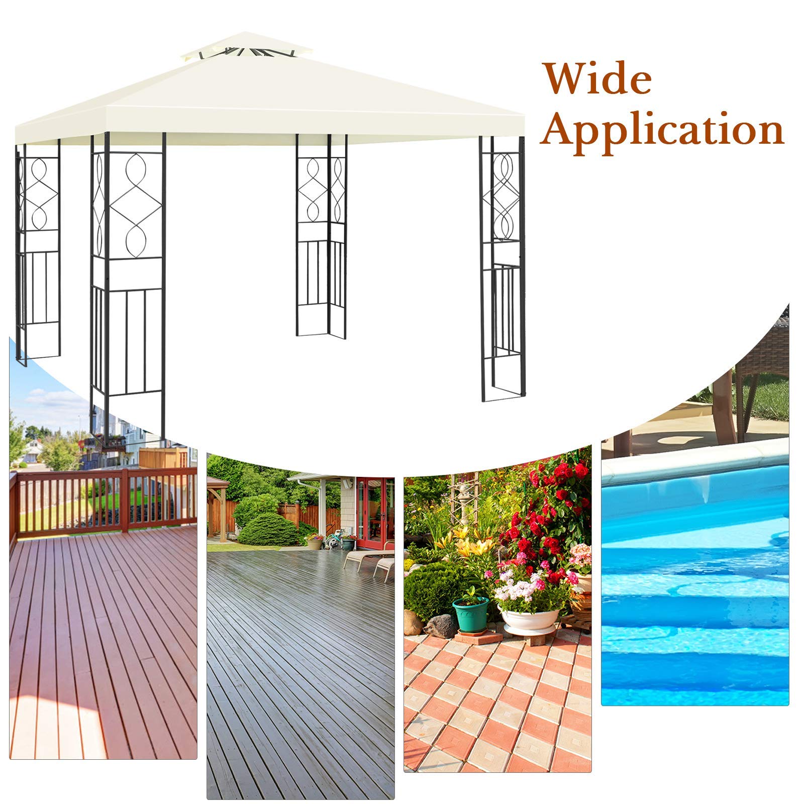 Tangkula 10 x 10FT 2-Tier Patio Gazebo, Outdoor Canopy Gazebo Tent with Vented Double Roof, Powder Coated Steel Structure, Sun Shading Gazebo Canopy Shelter for Home, Patio, Backyard, Garden (Beige)