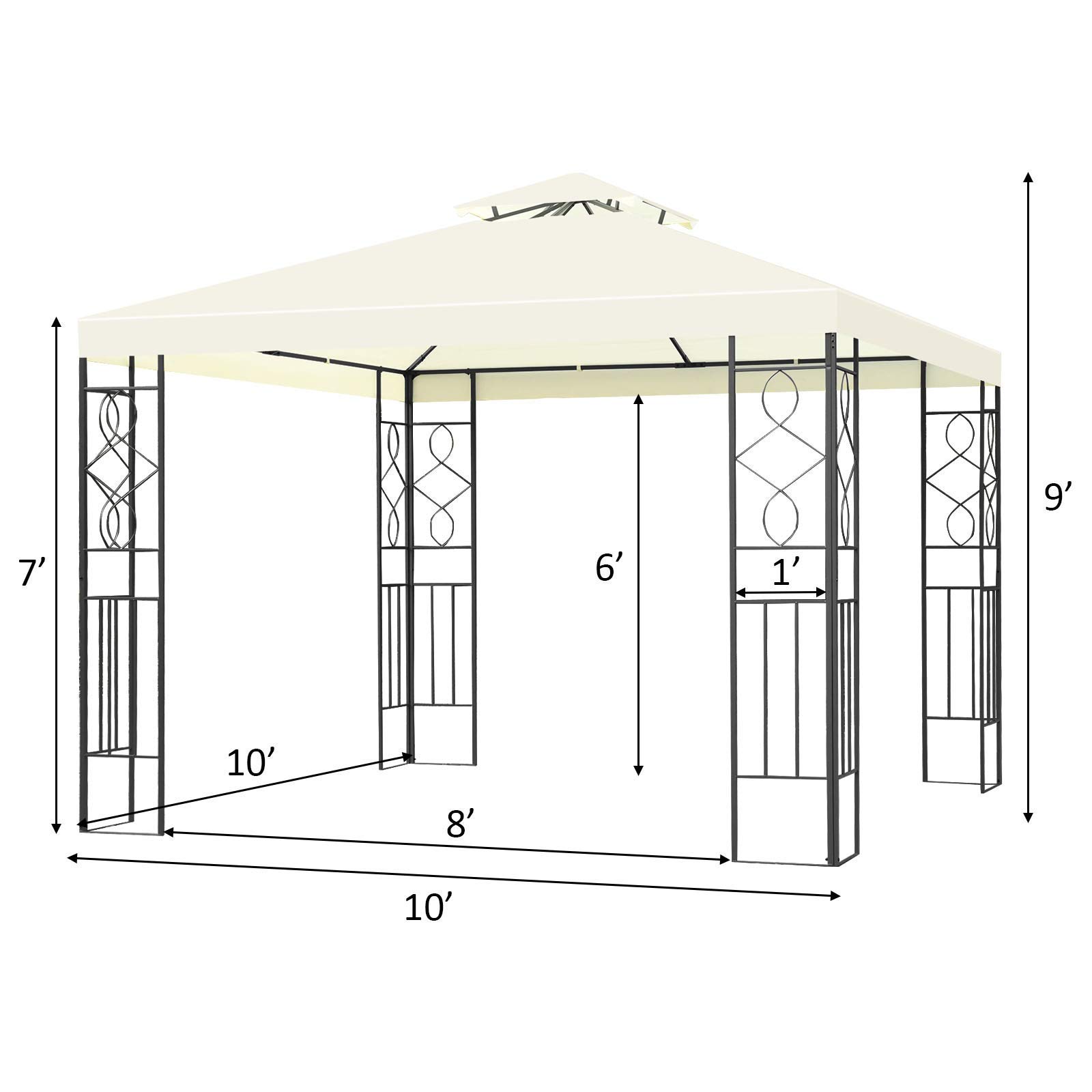 Tangkula 10 x 10FT 2-Tier Patio Gazebo, Outdoor Canopy Gazebo Tent with Vented Double Roof, Powder Coated Steel Structure, Sun Shading Gazebo Canopy Shelter for Home, Patio, Backyard, Garden (Beige)