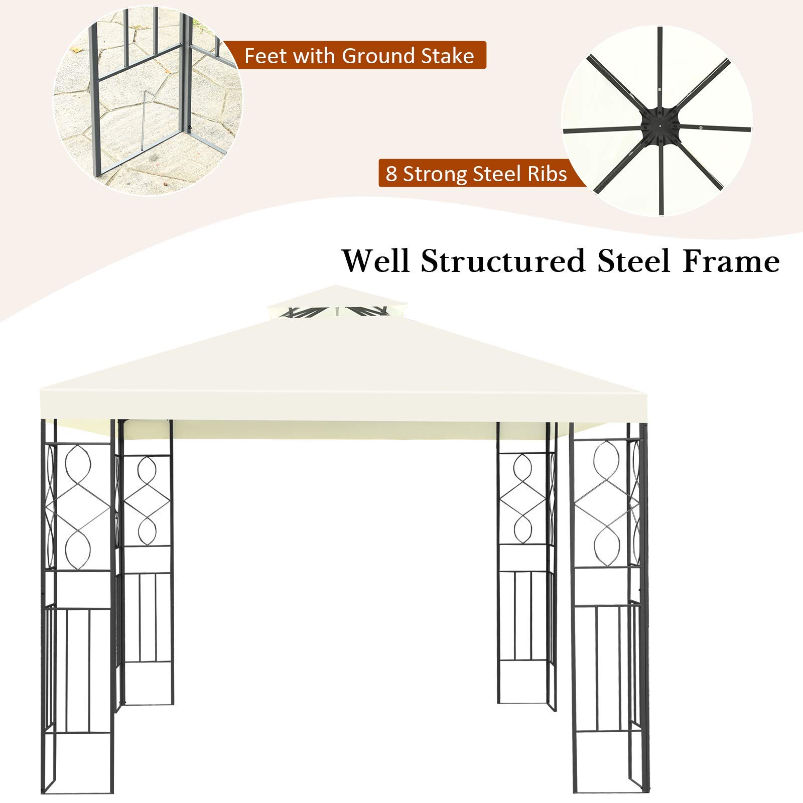 Tangkula 10 x 10FT 2-Tier Patio Gazebo, Outdoor Canopy Gazebo Tent with Vented Double Roof, Powder Coated Steel Structure, Sun Shading Gazebo Canopy Shelter for Home, Patio, Backyard, Garden (Beige)