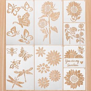 8 pieces sunflower butterflies painting stencils for painting on wood flower butterfly stencil kit for painting on wall canvas you are my sunshine reusable plastic template for door home decoration