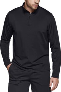 tsla men's quarter zip thermal pullover shirts, winter fleece lined lightweight running sweatshirt, fleece 1/4 zip sweatshirt black, medium