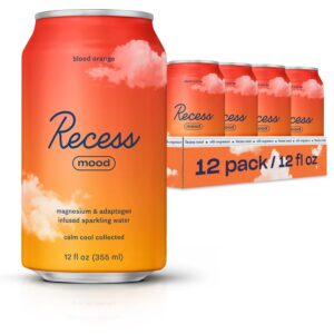 recess mood magnesium supplement drink calming beverage, 12 ounce, pack of 12 (blood orange, 12 pack)