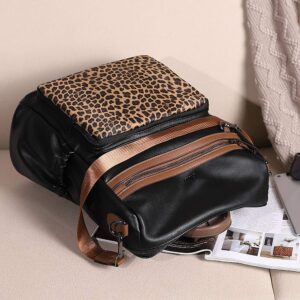 CLUCI Backpack Purse for Women Leather Fashion Travel Designer Large Ladies Shoulder Bags with Tassel Black with Leopard