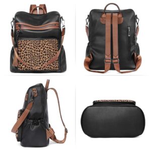 CLUCI Backpack Purse for Women Leather Fashion Travel Designer Large Ladies Shoulder Bags with Tassel Black with Leopard