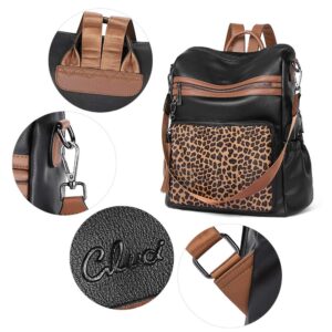 CLUCI Backpack Purse for Women Leather Fashion Travel Designer Large Ladies Shoulder Bags with Tassel Black with Leopard