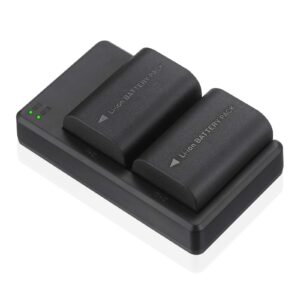 lp-e6nh high capacity batteries pack (2950mah) and dual battery charger for lp-e6nh battery for 90d, 80d, 70d, 60d, 60da, 7d, 7d mark ii, 6d, 6d ii, 5d iv, r, r5, r6 cameras