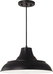 capital lighting 342111mb jones urban/industrial black metal shade with white interior pendant light fixture, 1-light 100 watt, 8" h x 15" w, matte black