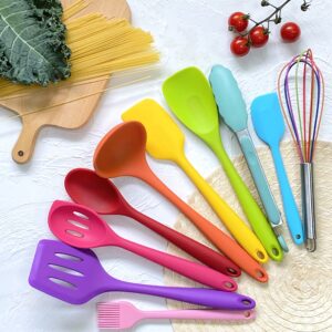 kay ruk kitchen silicone utensil set,10pcs silicone cooking utensils set,food grade safety silicone utensils,480℉heat resistant kitchen tools,seamless easy to clean, non stick utensils(multicolor)