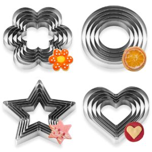 strone cookie cutters, 20 pcs cookie cutters set stainless steel multi-size biscuit cutters sandwich fruit cutting shapes heart, star, circle, flower metal molds