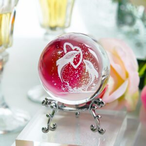 HDCRYSTALGIFTS 3D Dolphin Crystal Ball Paperweight Figurines- Dolphin Gifts Crystal Ball with Stand, Valentine's Day,Birthday Gift