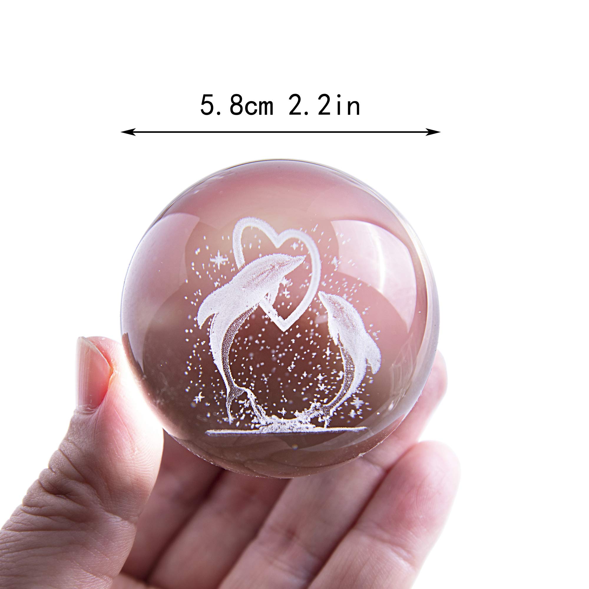 HDCRYSTALGIFTS 3D Dolphin Crystal Ball Paperweight Figurines- Dolphin Gifts Crystal Ball with Stand, Valentine's Day,Birthday Gift