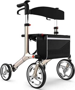 healconnex luxury rollator walkers for seniors-bulit-in cable rollator walker with seat, 10"large wheels,aluminium lightweight senior walker with soft rubber handle,padded seat and backrest