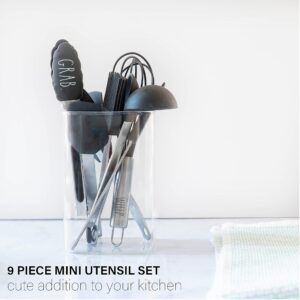 Rae Dunn Everyday Collection 9 Piece Mini Kitchen Utensil Set- Stainless Steel and Silicone Kitchen Tools- (Black)