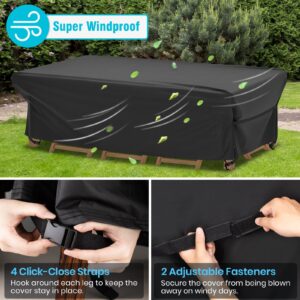 Velway Patio Table Cover Rectangle Waterproof Patio Furniture Cover for Outdoor Table and Chairs 84”Lx52”Wx29”H Oxford Dining Table Cover Tear-Resistant Wind Dust Proof Furniture Set Covers for Winter