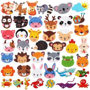 labeol 42pcs 5d diamond art stickers kits for kids boys and girls ages 6-8 10-12 easy to diy creative mosaic sticker craft by numbers kits for kids and adult beginners (animal)