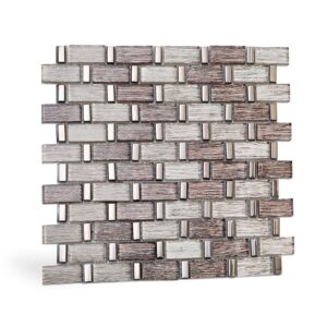 adedeo laminated glass mosaic tile light brown and beige 12 x 12 inch for kitchen backsplash bathroom wall (5-pack, 5 sq.ft.)