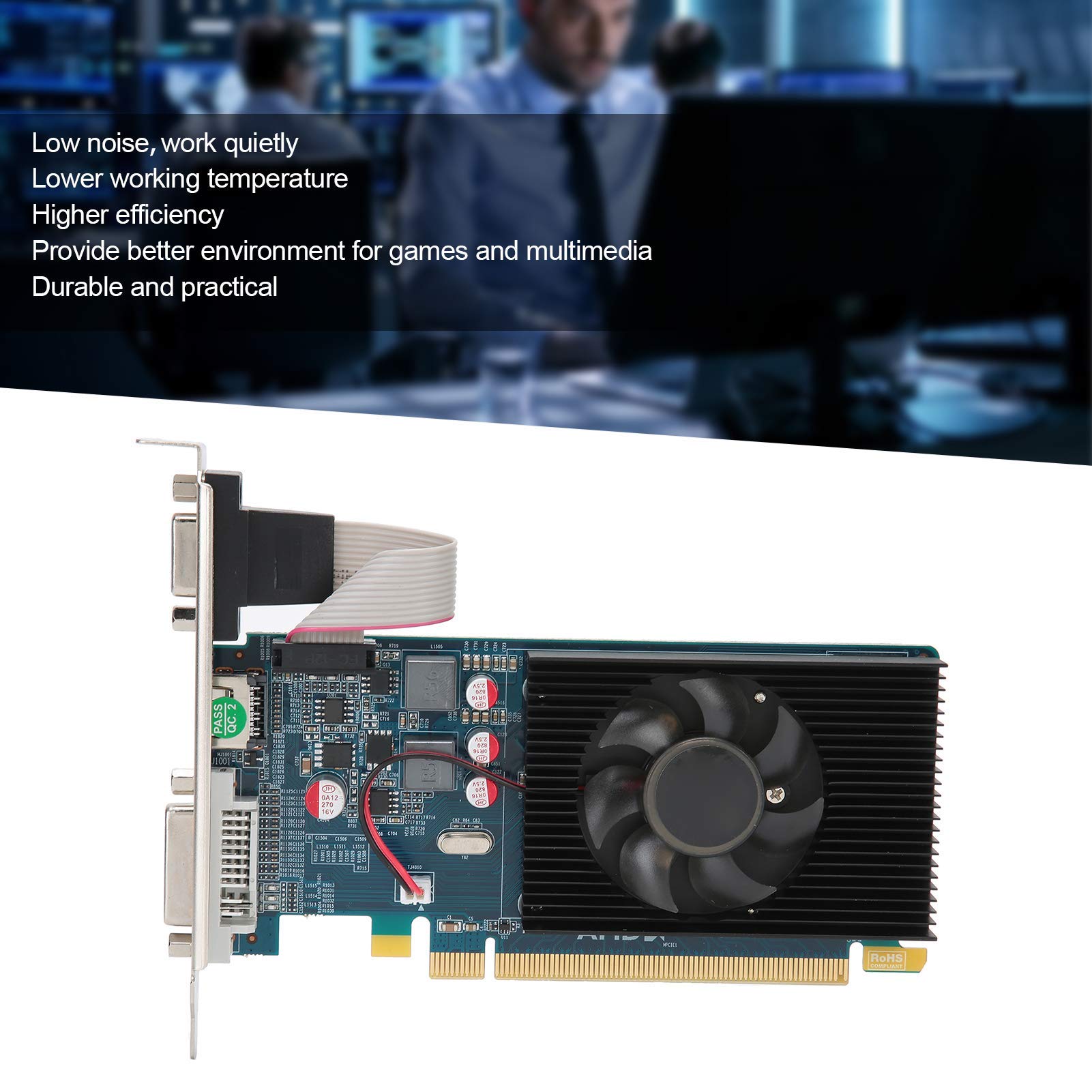 Dilwe HD7450 Computer Graphics Cards, 2G 64bit 600MHz DDR3 Graphics Cards, PCI Express 3.0 Slot for Desktop Computer