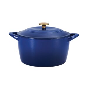 tramontina covered tall round dutch oven enameled cast iron 7 qt (classic blue gold knob) - 80131/359ds